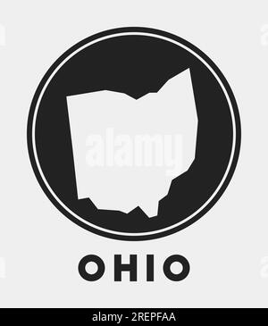 Ohio Badge. Round logo of us state with triangular mesh map and radial ...