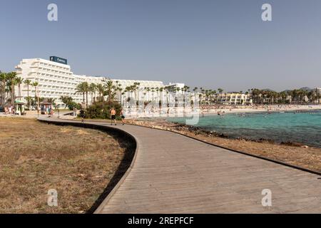 Sa Coma beach and promenade, Sa Coma, Majorca (Mallorca), Balearic ...