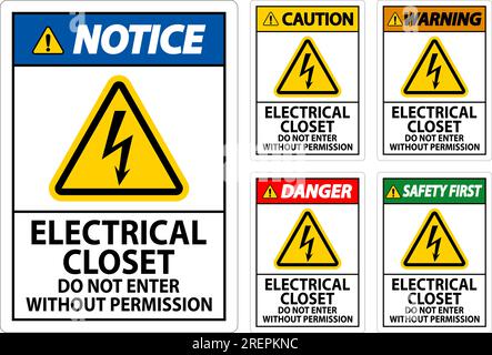 Danger Sign Electrical Closet - Do Not Enter Without Permission Stock ...