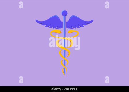 Cartoon flat style drawing of caduceus, medical center, pharmacy ...