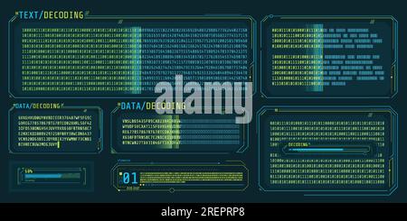 Data entry and text decoding on futuristic interface screen Stock ...