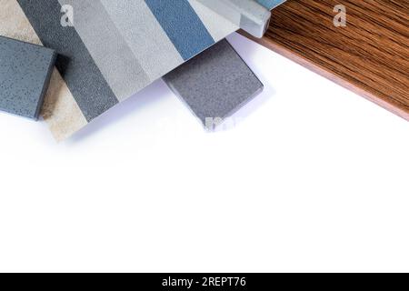 samples of finishing materials, close-up view, including various wooden ...