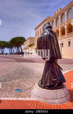 Statue of "monk" François Grimaldi in front of royal palace in Monaco ...