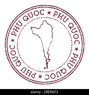 Vintage map of Phu Quoc. Grunge sunburst around the island. Black Phu ...