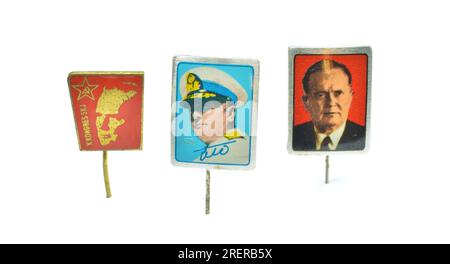 Set of badges that show portrait of Yugoslavian president Josip Broz ...