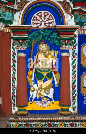 Venugopala, Kirshna, painted strucco work in Sri Karpaga Vinayakar ...