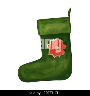 Watercolor Christmas empty green stocking isolated on white background ...