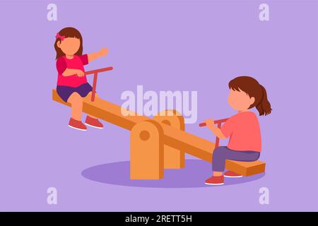 Character flat drawing two little girls fighting over a princess doll ...
