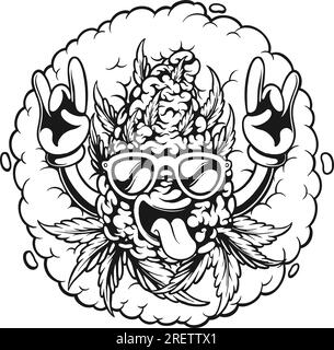 Funky weed leaf with sunglasses silhouette vector illustrations for ...