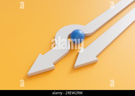 A white business direction arrow moves around an obstacle that is in ...