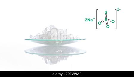Sodium thiosulfate, chemical structure. White skeletal formula on dark ...