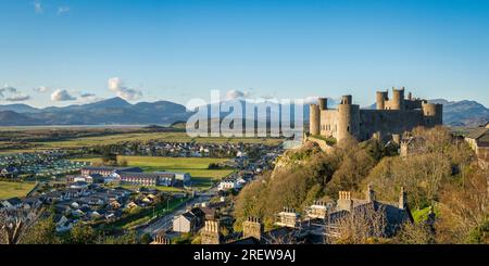 14 April 2023: Harlech, Gwynedd, Wales, UK - Harlech Castle and Harlech ...