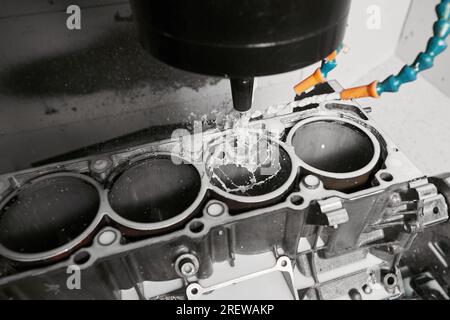 Process of cylinder block for car engine at modern factory aluminum ...