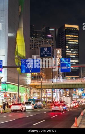 Dotonbori, Osaka, view along route 26, Mido-suji, by the modern Namba ...