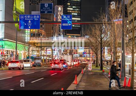 Dotonbori, Osaka, view along route 26, Mido-suji, by the modern Namba ...