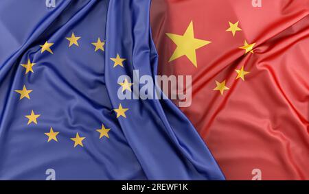 Ruffled Flags of China and European Union. 3D Rendering Stock Photo - Alamy