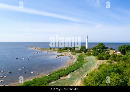 Beautiful Kihnu lighthouse on the southern tip of Kihnu island in the ...