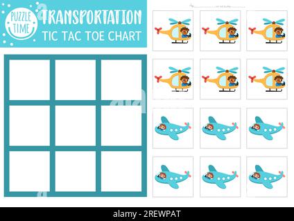 Vector transportation tic tac toe chart with yacht and speedboat. Board ...