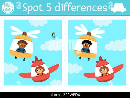 Find differences game for children. Transportation black and white ...
