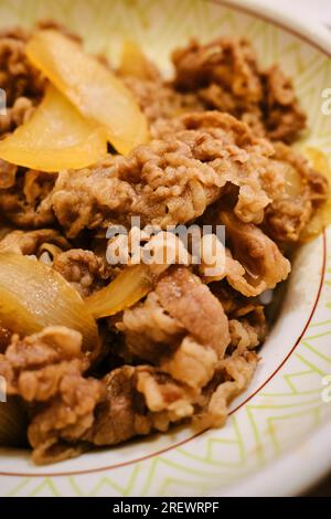 Gyudon Japanese beef rice bowl in close up Japanese local food Stock ...