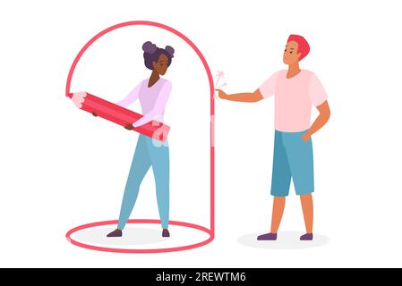Person setting personal boundaries vector illustration. Cartoon woman ...