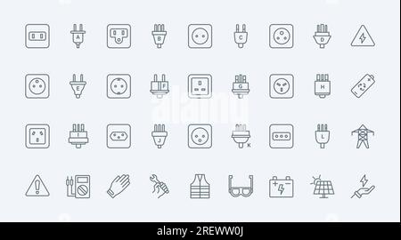 Wall socket and plug types. Electrical power point, white outlet and ...