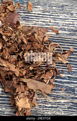 tobacco from a crumbling cigarette on the board, dangerous tobacco from ...
