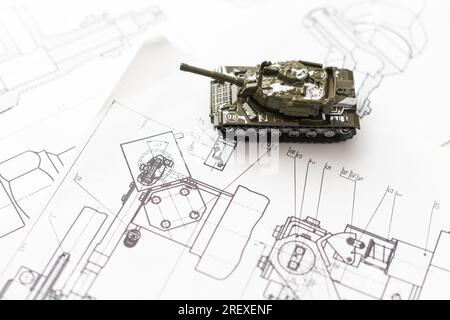 Military machine in the contour lines on graph paper. The contours of ...