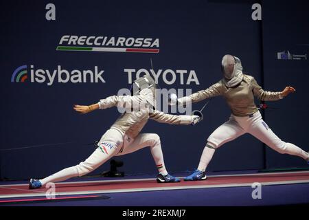 Hungary's Luca Szucs , left, competes against France's Caroline Queroli ...