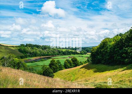 Sharpham Meadows and Marsh over River Dart, Totnes, Devon, England ...