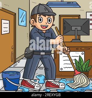 Janitor Cleaning Cartoon Colored Clipart Stock Vector Image & Art - Alamy