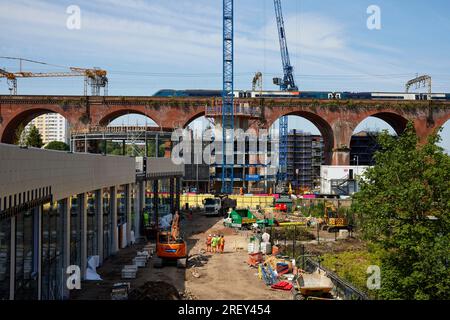 Stockport landmark viaduct with bus station building under construction ...