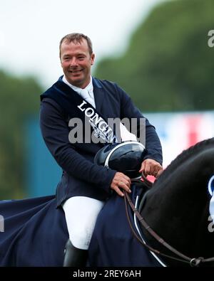 Robert Whitaker of United Kingdom with Vermento during the Longines FEI ...
