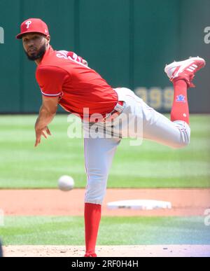 Philadelphia Phillies starting pitcher Cristopher Sanchez warms up ...