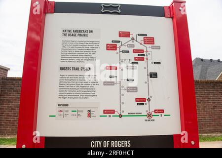 A signpost in Rogers, Arkansas marking the Razorback Greenway Stock ...