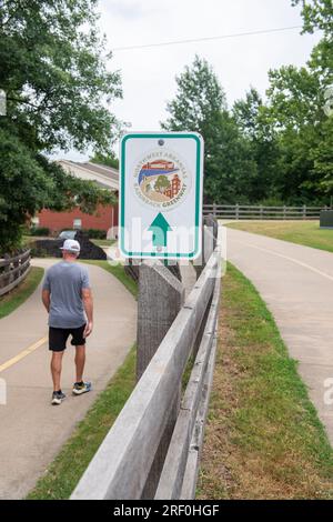 A signpost in Rogers, Arkansas marking the Razorback Greenway Stock ...