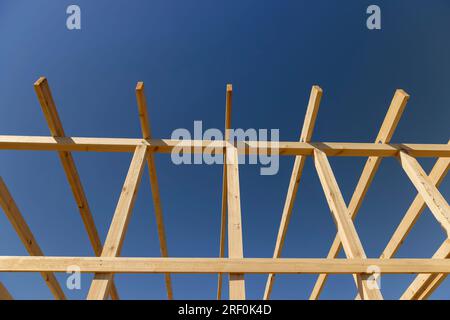 the wooden part of the prefabricated structure of a frame building ...