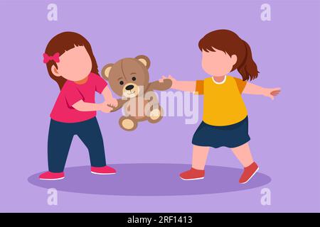 Character flat drawing angry preschool little boys fighting each other ...