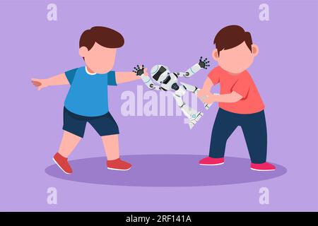 Character flat drawing two little girls fighting over a princess doll ...