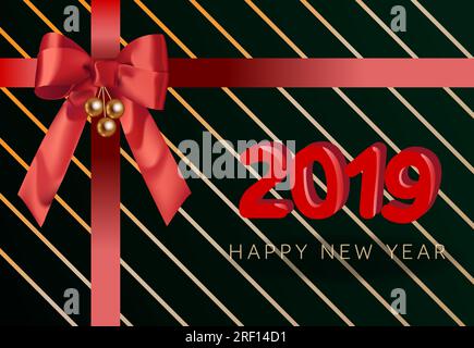 Two thousand nineteen lettering, red ribbon and poinsettia Stock Vector ...