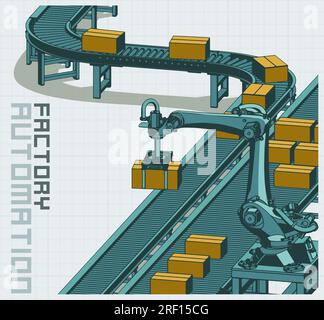 Stylized vector illustration of automated factory conveyor line Stock ...