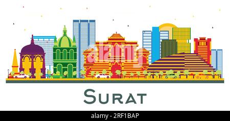 Outline Surat India City Skyline with Modern and Historic Buildings ...