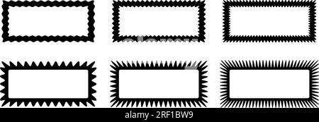 Zig zag edge square frames collection. Jagged shapes set. Black graphic design elements for ...