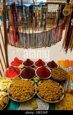 Turmeric and pooja puja things in a shop at Swamimalai near Kumbakonam ...