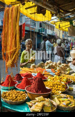 Turmeric kumkum and other pooja puja things in a shop infront of ...