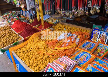 Turmeric kumkum and other pooja puja things in a shop infront of ...