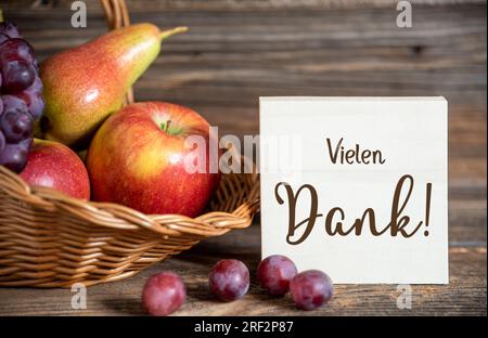 Fall Decoration with Fruits and Text Vielen Dank Stock Photo - Alamy