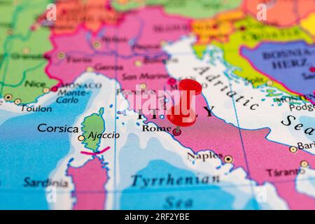 Map of Italy, Rome and pin Stock Photo - Alamy