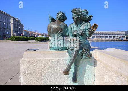 Bronze statue Le ragazze de Trieste on the promenade, the girls of ...