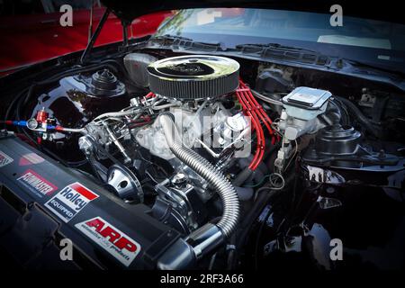 Customized V8 engine in a classic car Stock Photo - Alamy
